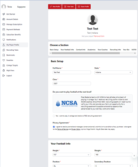 How do I edit my player profile? – Prep Redzone